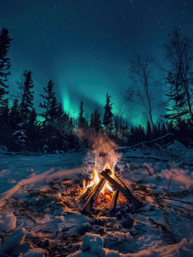 Fire is Burning in a Wood Pile in the Snow Stock Photo - Image of ...