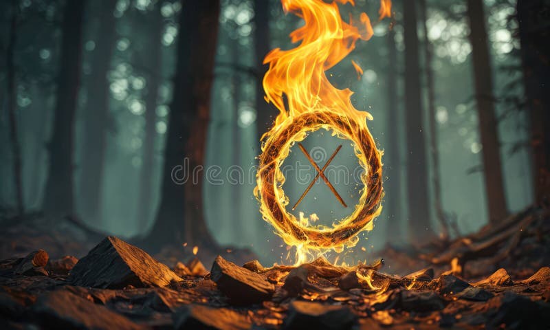 A Fire Burning in the Woods with a Circle in the Middle that Has the ...