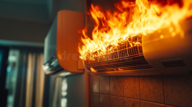 A Fire Burns an Air Conditioner in a Kitchen Stock Image - Image of ...