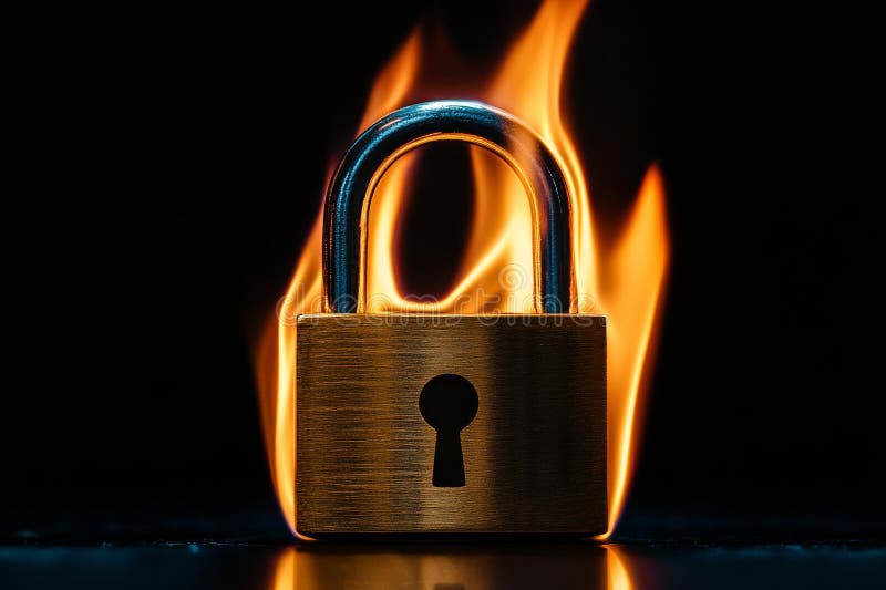 Fire Burns Around a Golden Lock with a Keyhole Stock Image - Image of ...