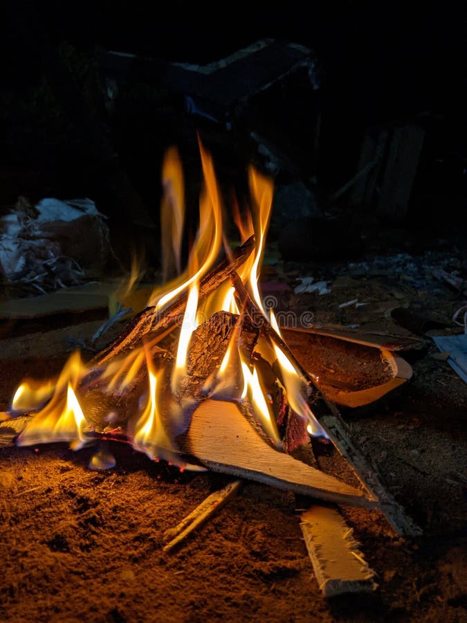 The Fire Burns Blazing at Night Stock Image - Image of burns, mall ...