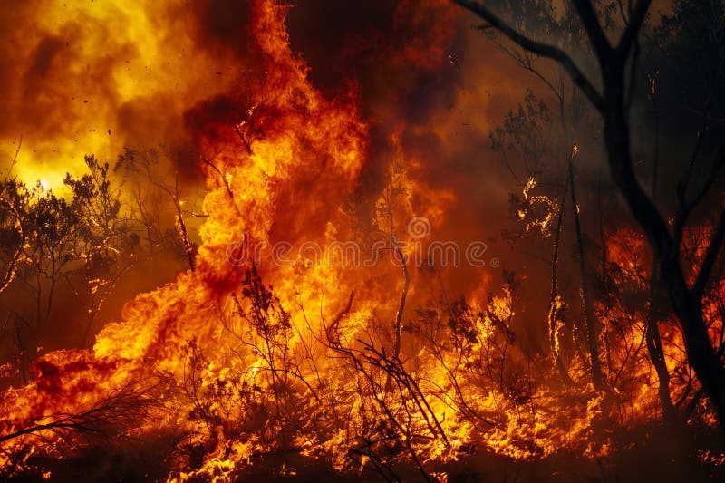 A fire burns in the bush stock photo. Image of heat - 323942714