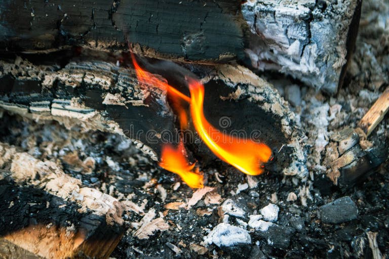 A Fire Burns in a Campfire with a Red Fire in the Background. Stock ...