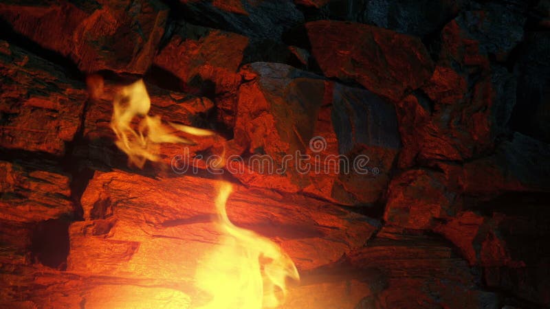 Fire Burns by Cave Wall stock footage. Video of illuminated - 241873242