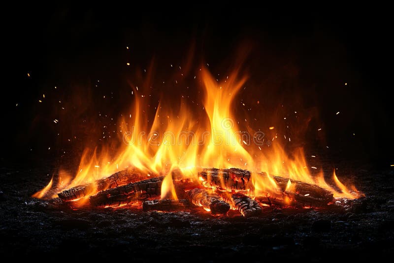 The Fire Burns with a Dim Flame Against a Dark Background. Generated by ...