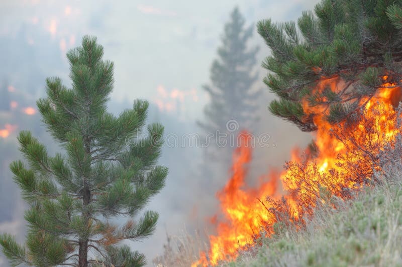 A Fire Burns in the Distance Behind Some Trees Stock Image - Image of ...