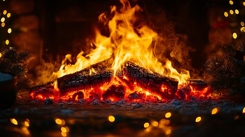 A Fire Burns in a Fireplace with a Bowl of Snow Next To it Stock Image ...