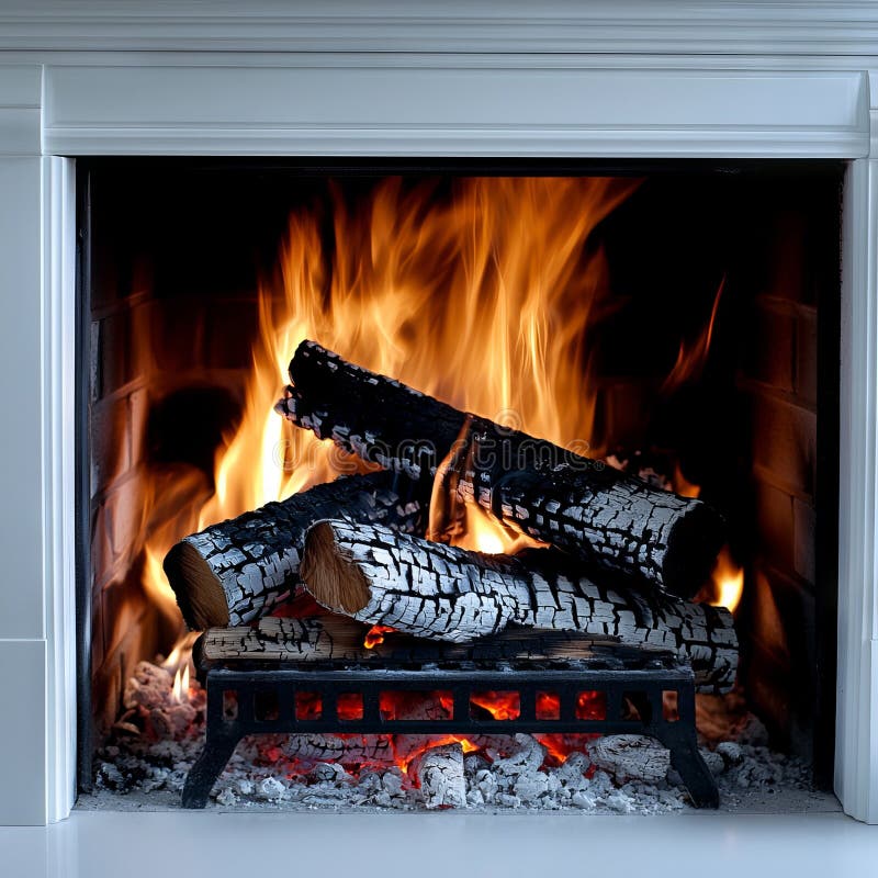 A Fire Burns in a Fireplace with Logs in it Stock Image - Image of logs ...
