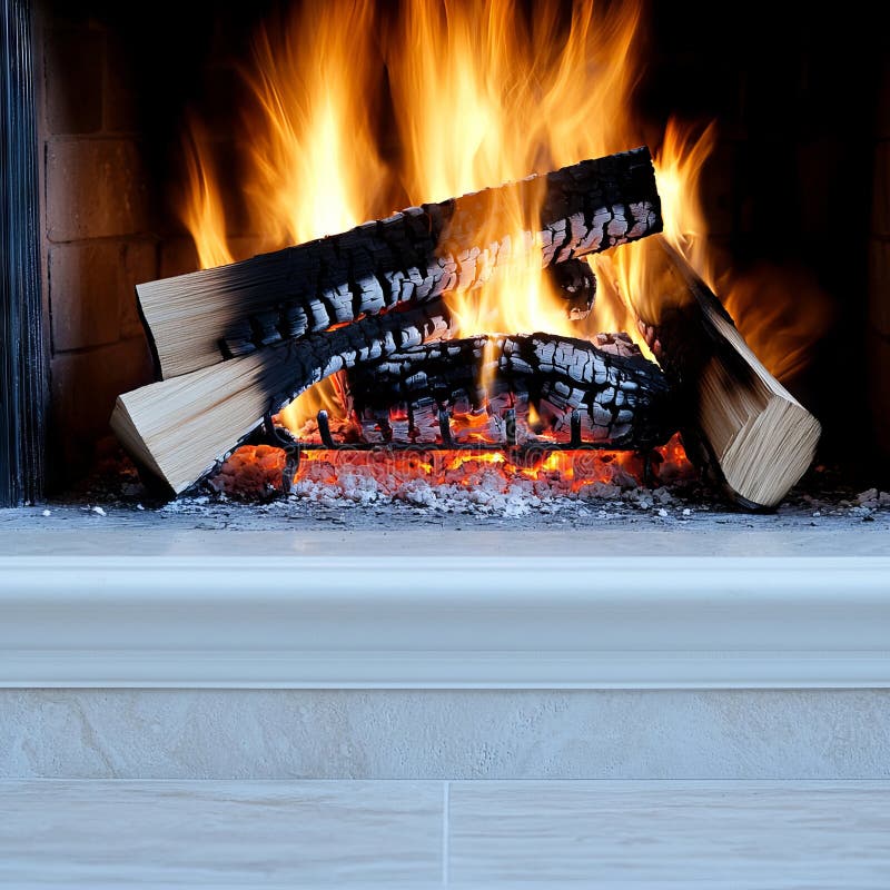 A Fire Burns in a Fireplace with a Lot of Wood in it Stock Photo ...
