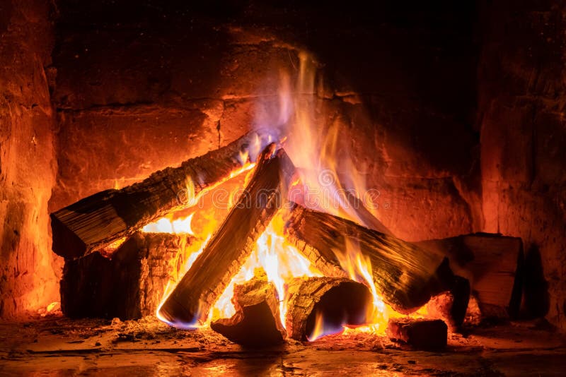 A Fire Burns in a Fireplace Fire To Keep Warm Stock Image - Image of ...