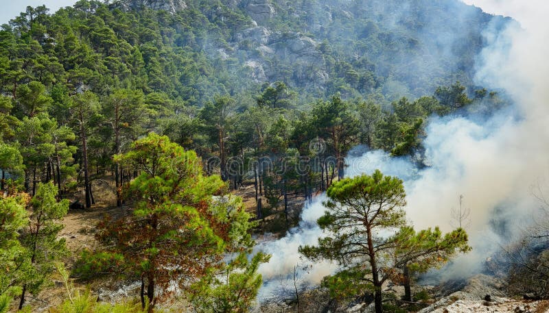 Fire Burns in the Forests, Causing Smoke and Destruction in the ...