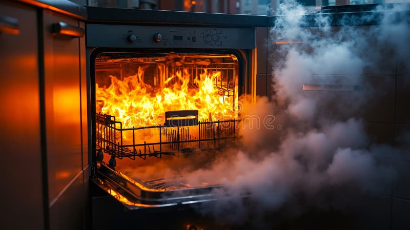 A Fire Burns Inside of an Oven with Smoke Coming Out of it Stock Image ...