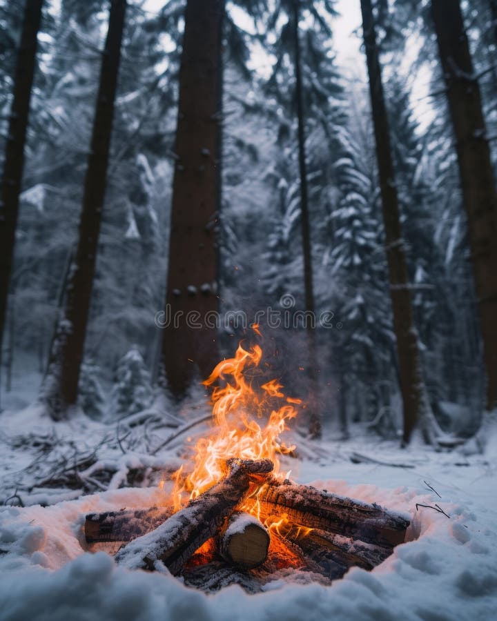 Fire in Snowy Forest stock illustration. Illustration of covered ...