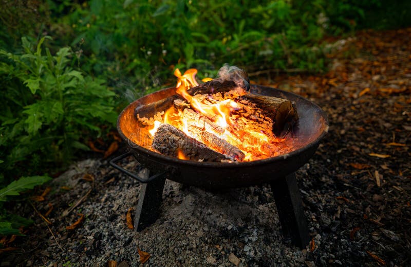 A Fire Burns at Night in a Barbecue Stock Photo - Image of summer ...