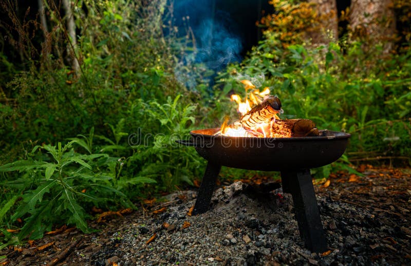 A Fire Burns at Night in a Barbecue Stock Image - Image of blazing ...