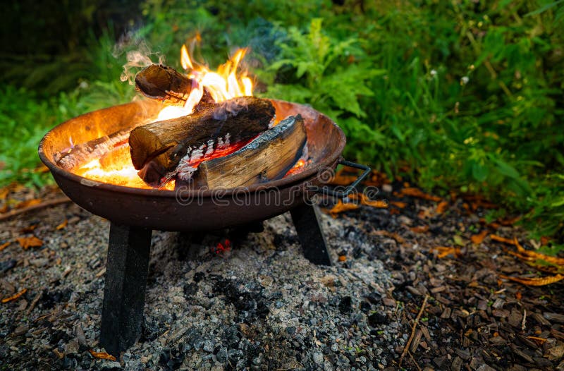 A Fire Burns at Night in a Barbecue Stock Image - Image of blazing ...