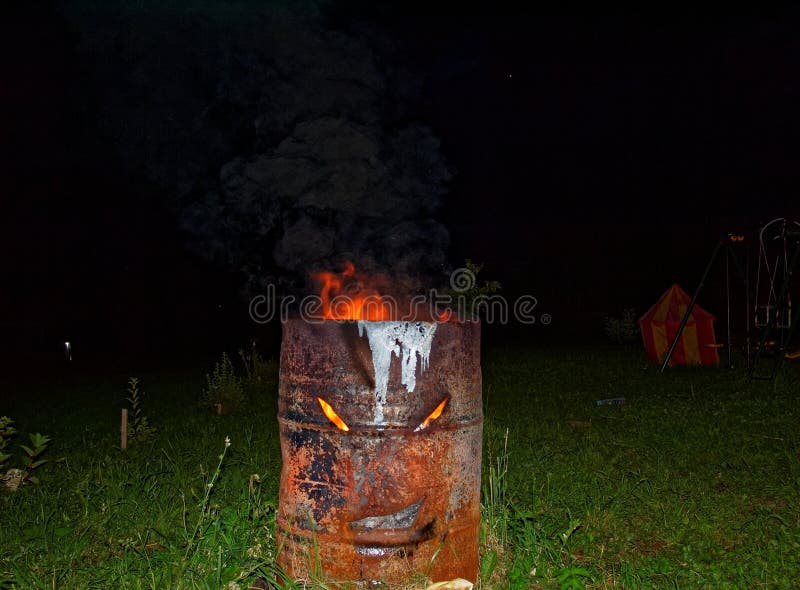 The Fire Burns in the Night in a Barrel Stock Photo - Image of dark ...