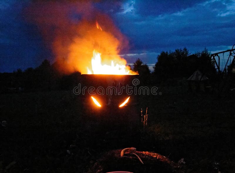 The Fire Burns in the Night in a Barrel Stock Image - Image of ...