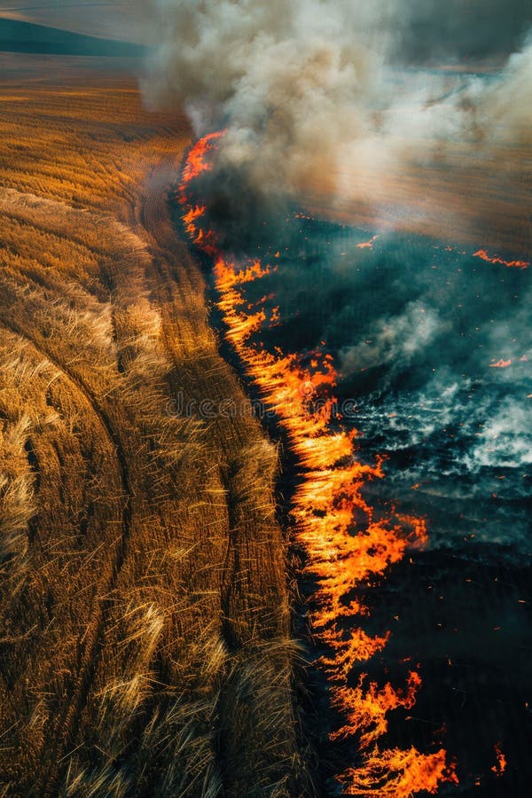 A Fire Burns in an Open Field, Providing Warmth and Light on a Dark Day ...
