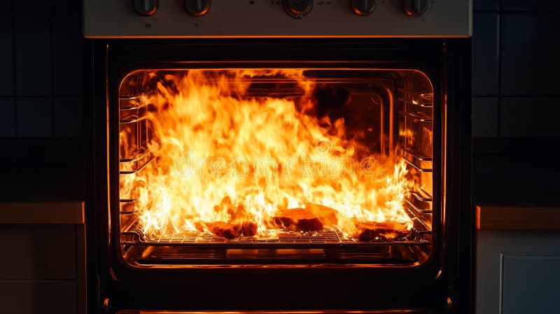 A Fire Burns in an Oven in a Kitchen Stock Image - Image of appliance ...