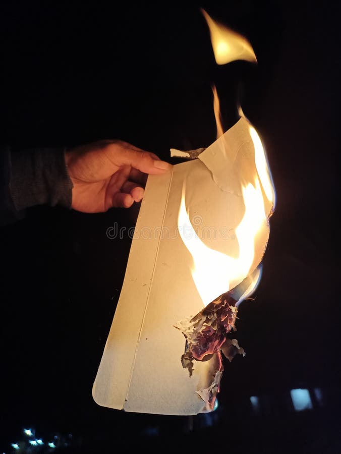 The Fire that Burns the Paper at Night Stock Image - Image of paper ...