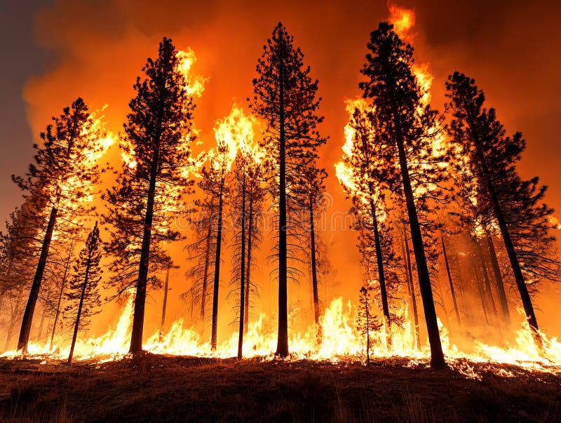A Fire Burns through the Trees in a Forest Stock Image - Image of ...