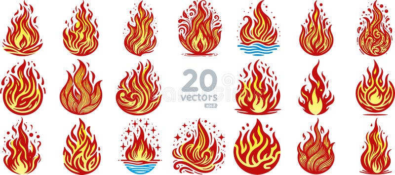 Fire Burns Vector Simple Stencil Drawing Art Collection Stock Vector ...