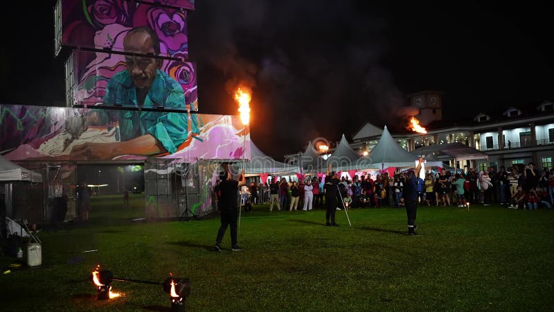 Fire Busker Controlled Flames Create a Dramatic Display. Stock Footage ...