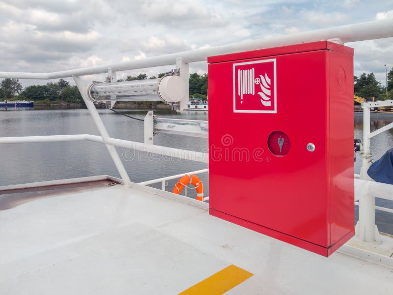 Fire cabinet on a ship stock image. Image of equipment - 324556283