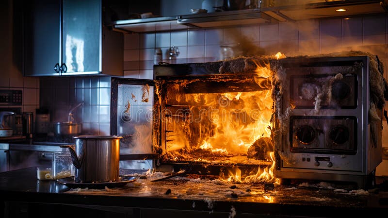 A Fire in a Cafe, a Burned Microwave in the Kitchen Stock Illustration ...