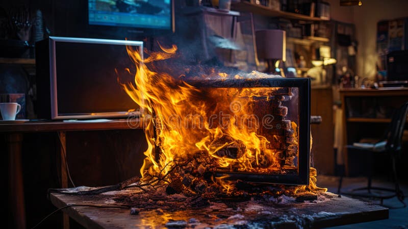 A Fire in a Cafe, a Burned TV in the Corner Stock Illustration ...