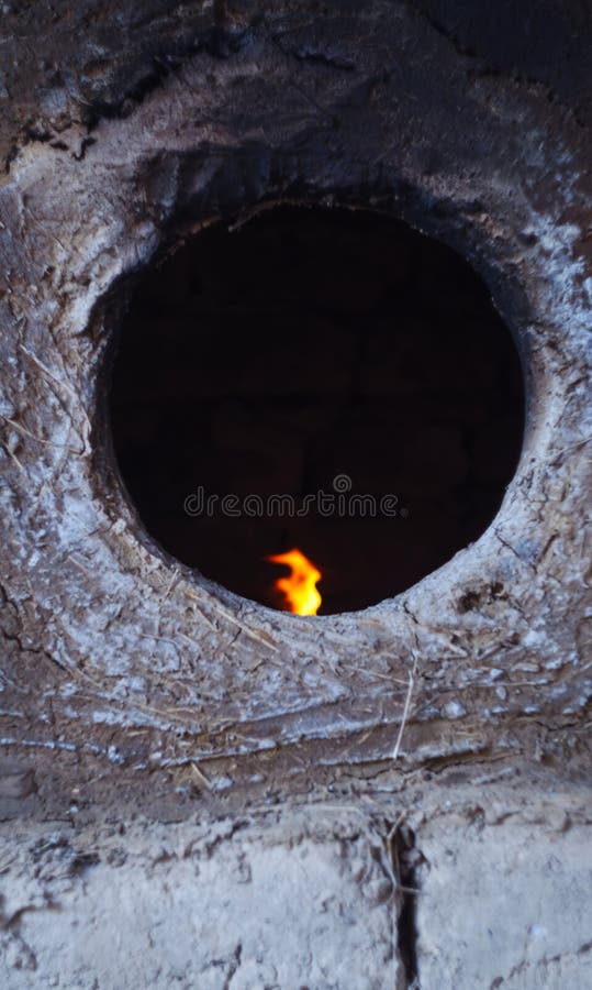 A Fire Can Be Seen in a Clay Oven Stock Image - Image of food, meat ...