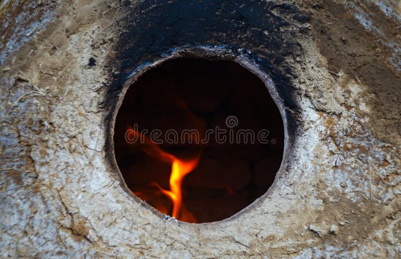 A Fire Can Be Seen in a Clay Oven Stock Image - Image of material, wood ...