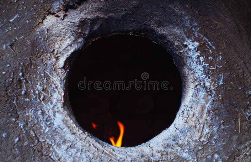 A Fire Can Be Seen in a Clay Oven Stock Image - Image of circle ...