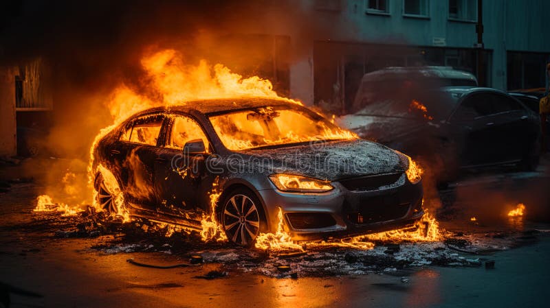 A Fire in a Car Service, a Burning Car Under the Hood Stock ...
