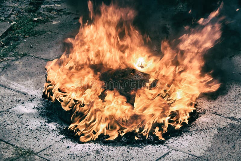 Tire burning with fire stock image. Image of burn, flag - 125135619