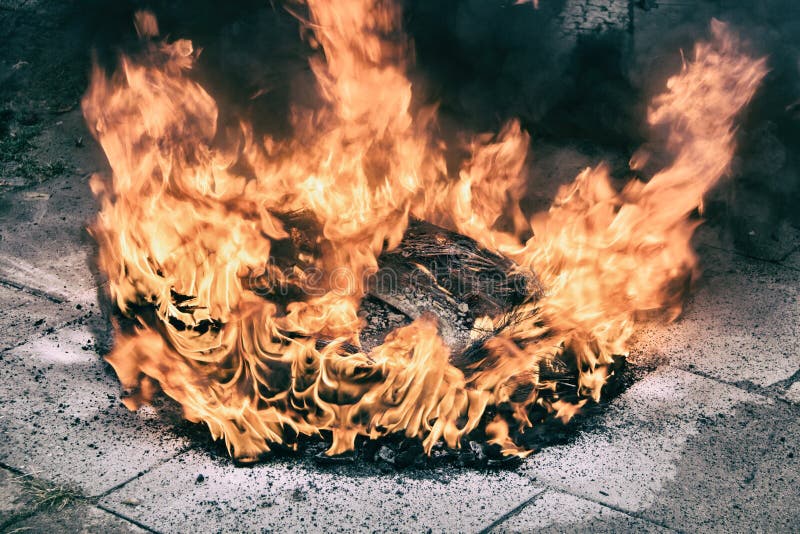 Tire burning with fire stock image. Image of burn, flag - 125135619