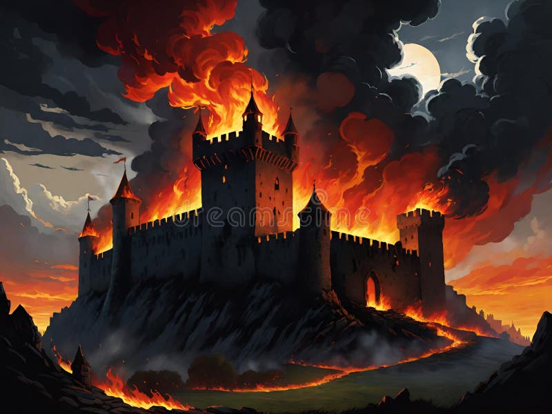 Fire Castle on the Background, Fantasy Illustration Stock Illustration ...