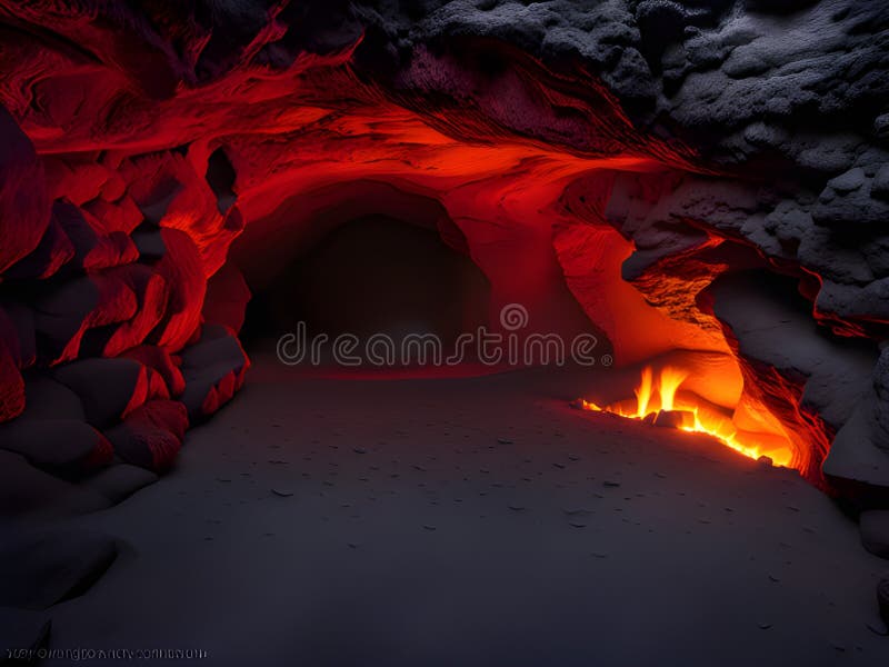 Fire cave in the mountains stock illustration. Illustration of light ...