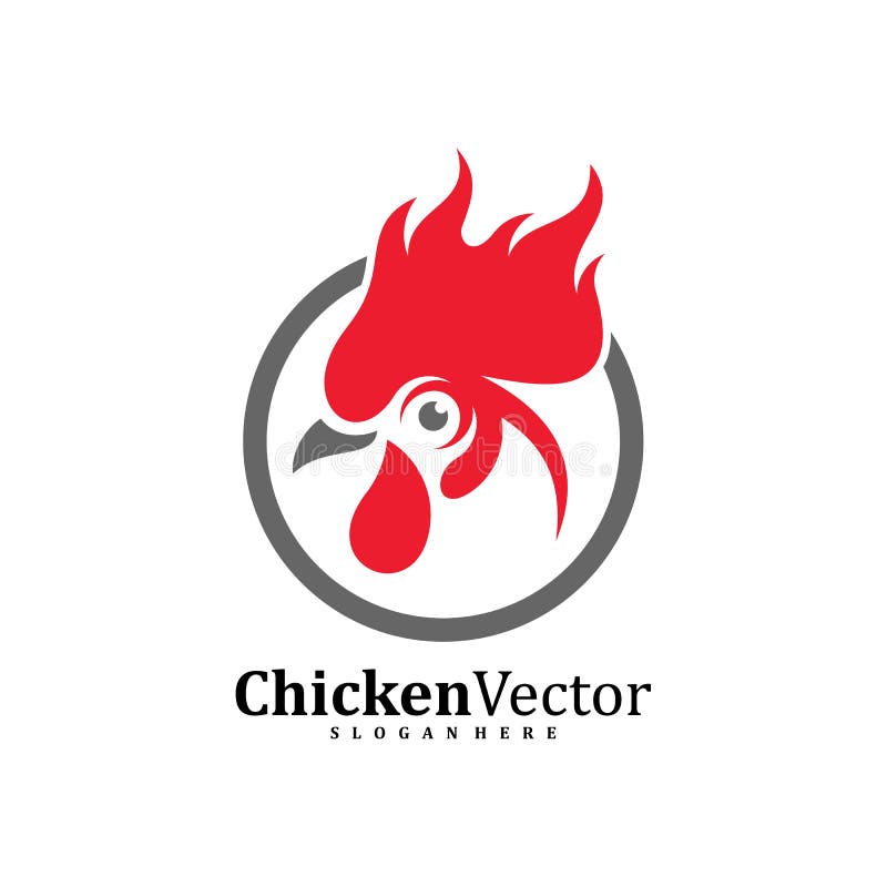 Fire Chicken Logo Design Vector Template, Rooster Illustration, Symbol ...
