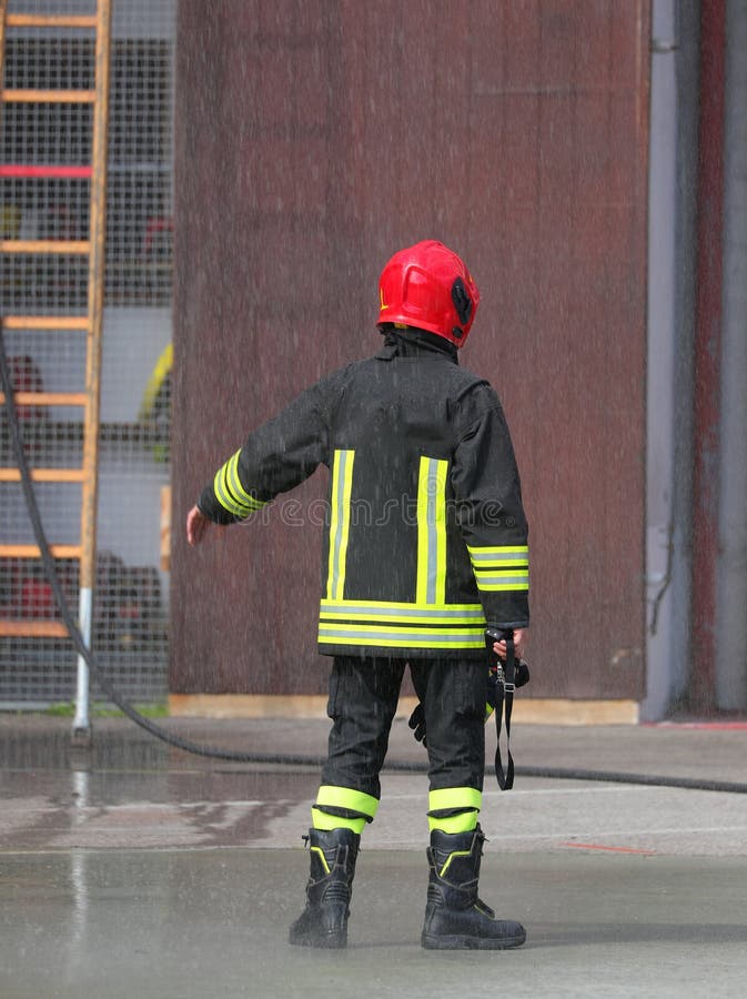Fire Chief Wearing Red Helmet during Training and Rescue Operations ...