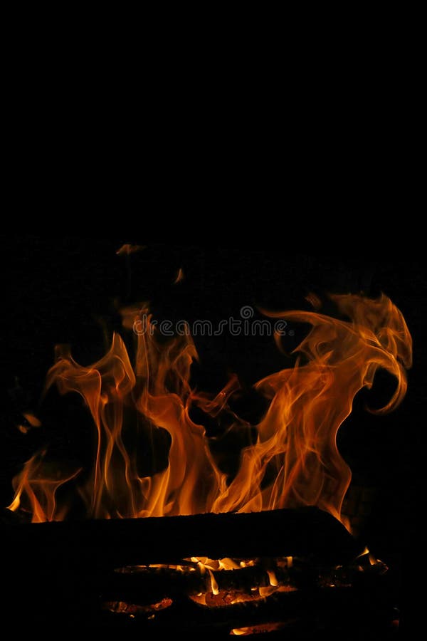 Fire and Cinder Isolated on Black Background. Stock Photo - Image of ...