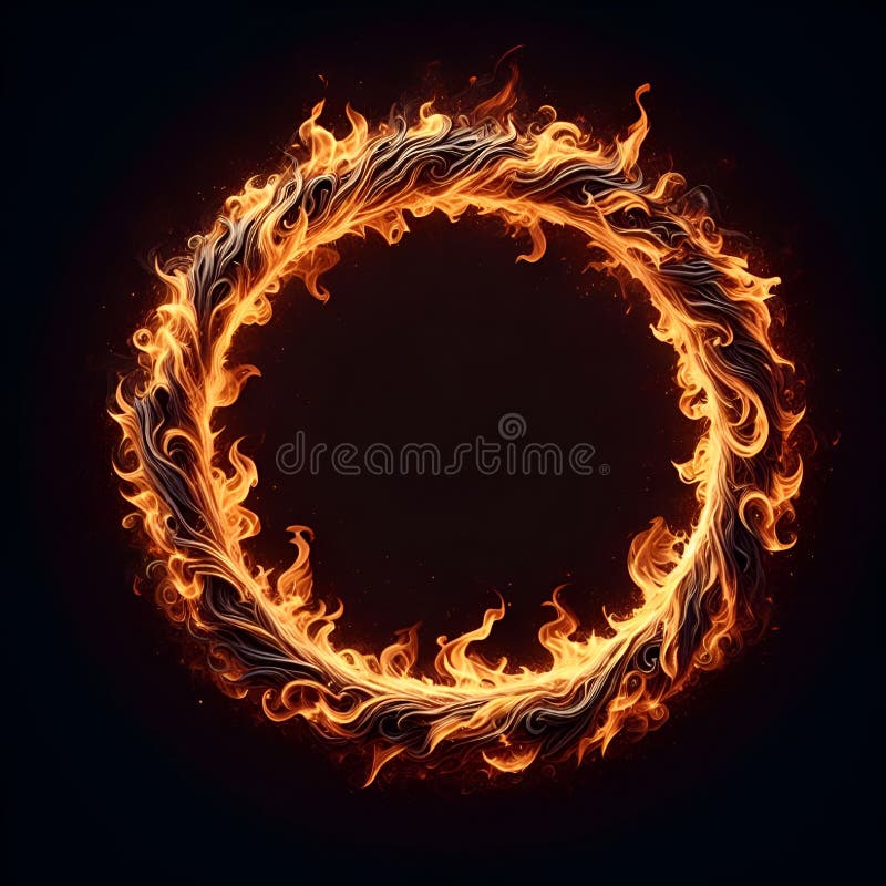 Fire Circle on a Black Background. Ai Generated Stock Illustration ...