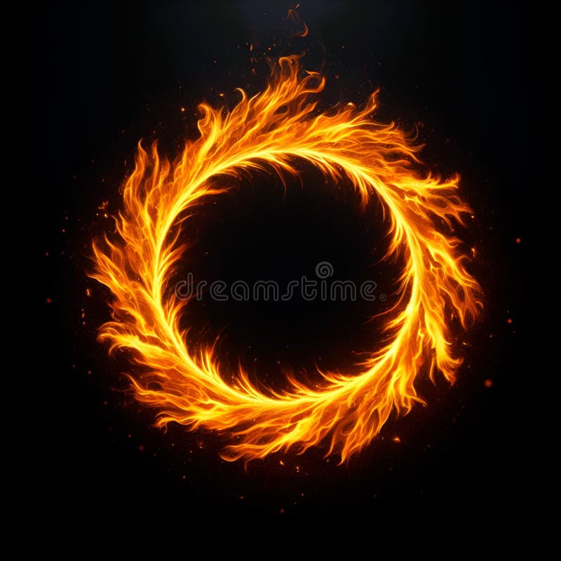 Fire Circle on a Black Background. Ai Generated Stock Illustration ...