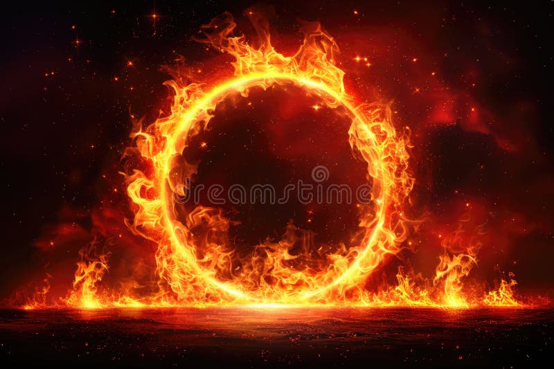 Fire Circle Frame with Glow and Burn Border Effect. Stock Image - Image ...