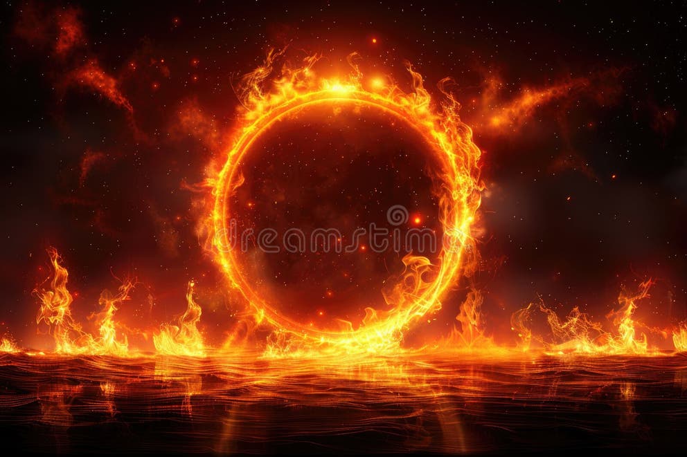 Fire Circle Frame with Glow and Burn Border Effect. Stock Image - Image ...