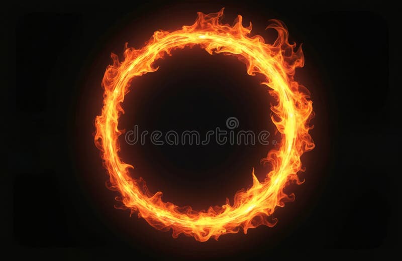Fire Circle with Space for Text. Isolated on Black Background. AI ...