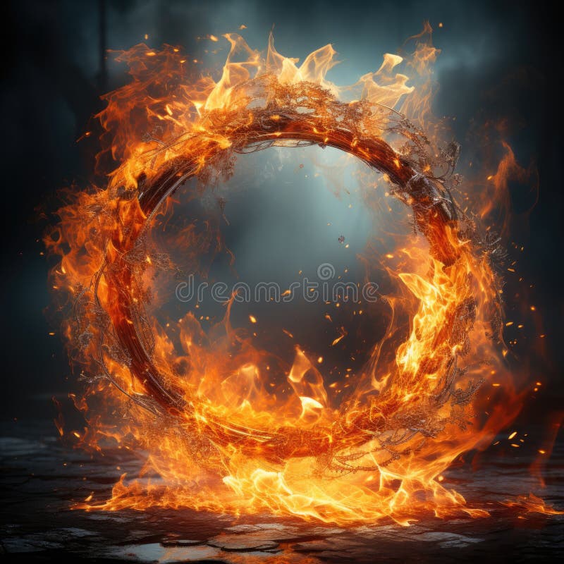 Fire Circle with Space for Text. Isolated on Black Background. AI ...
