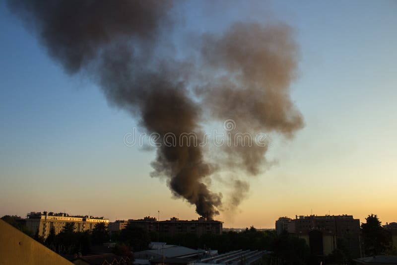 Fire in the city stock photo. Image of smoke, respiratory - 93270004