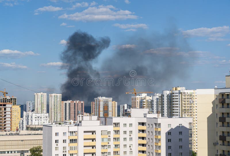 Fire in the City. High-rise Buildings Stock Photo - Image of high ...